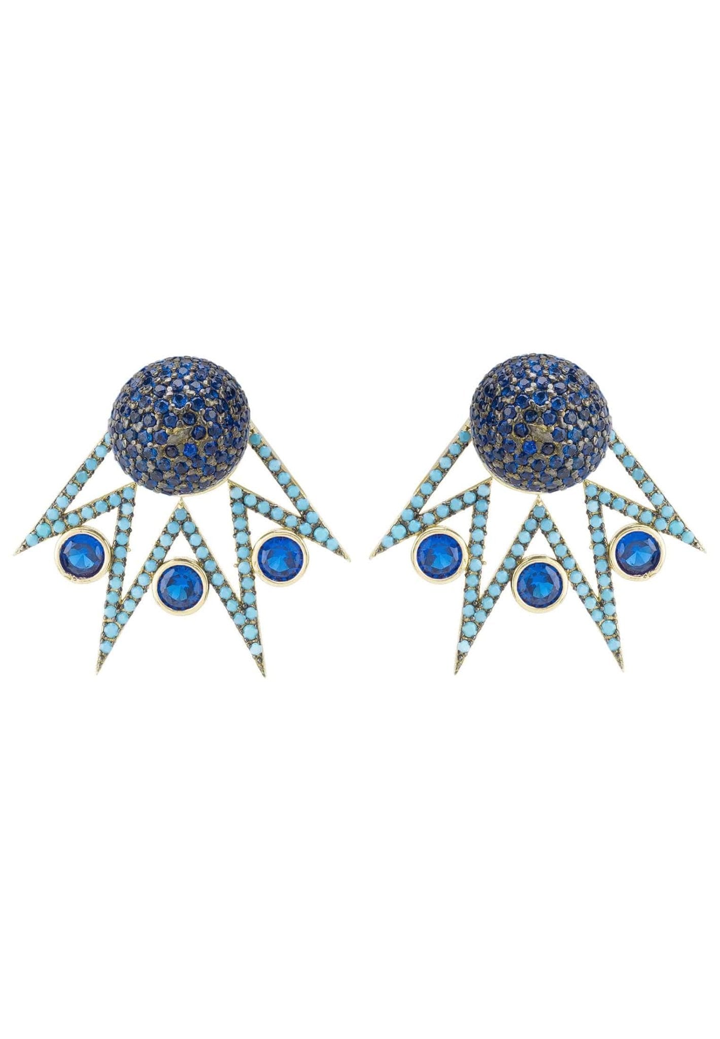 Jester Ear Jacket Convertible Earrings Blue Gold