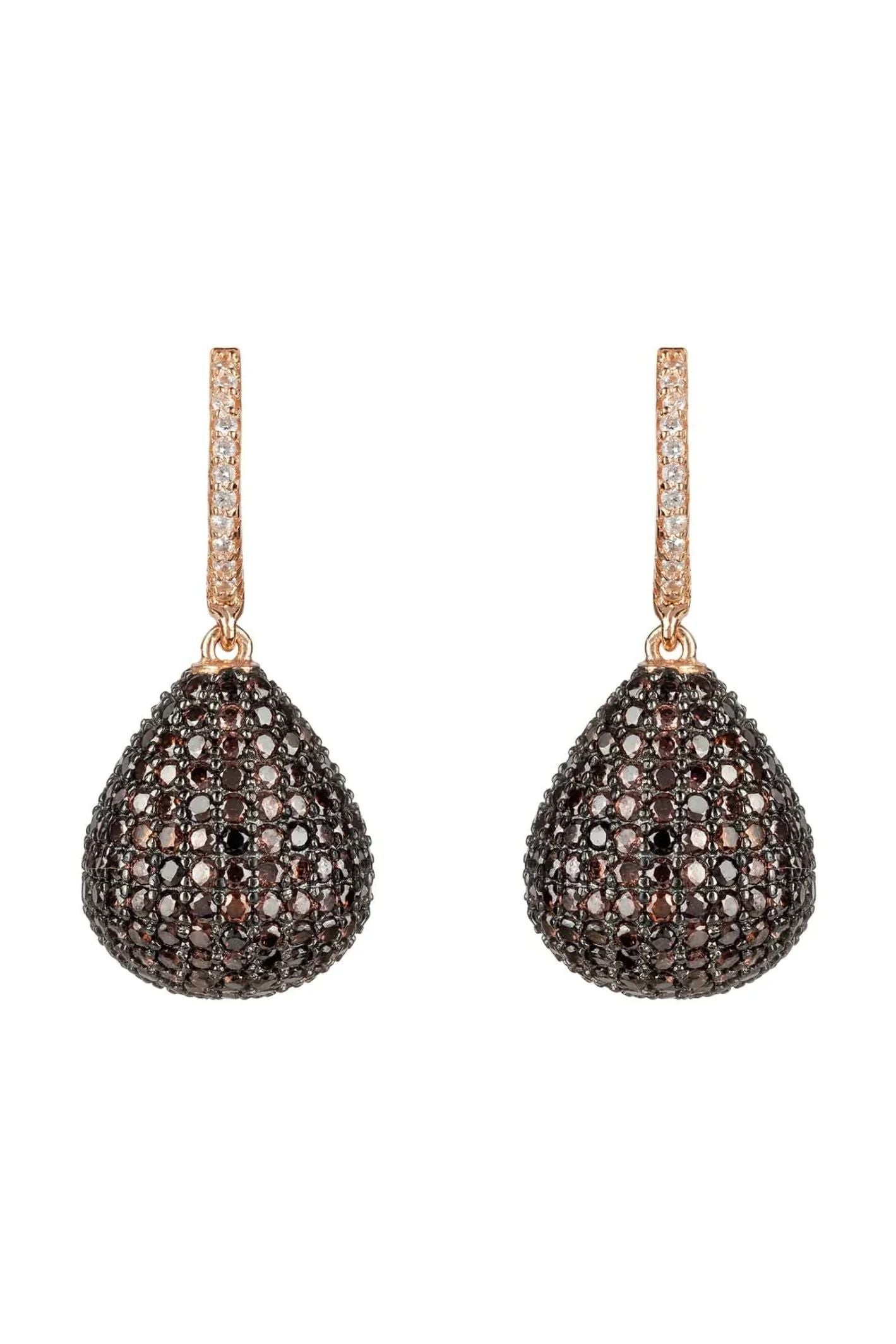 Valerie Pear Drop Gemstone Earring Rosegold Chocolate Cz