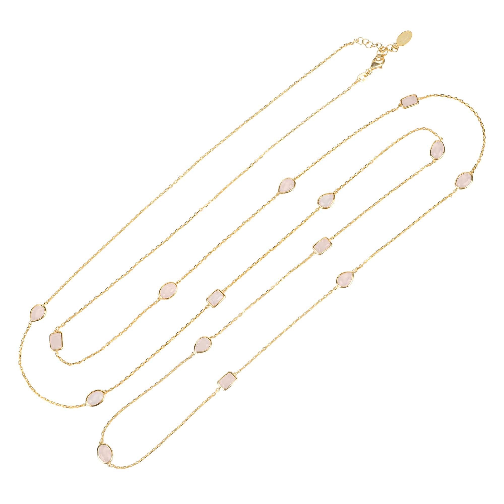 Venice 120Cm Long Chain Necklace Gold Rose Quartz