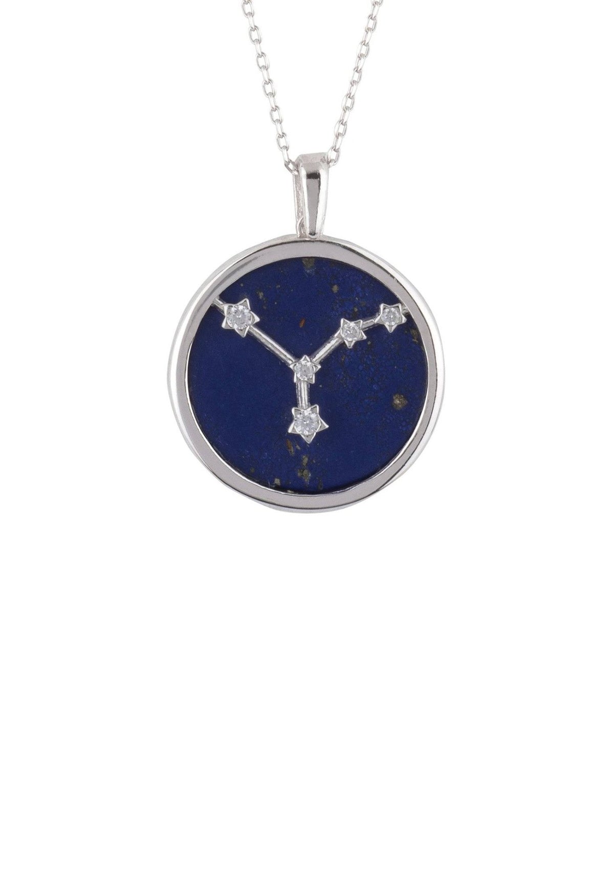 Zodiac Lapis Lazuli Gemstone Star Constellation Pendant Necklace Silve